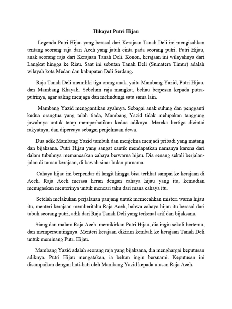 Cerita Hikayat Putri Hijau | PDF