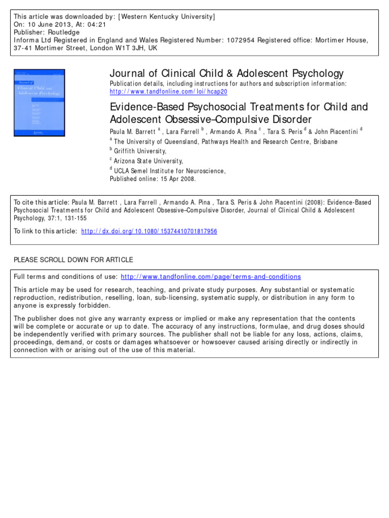Journal of Clinical Child & Adolescent Psychology | PDF | Obsessive ...