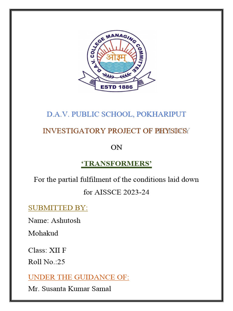 Physics Project FINAL | PDF | Transformer | Electromagnetic Induction