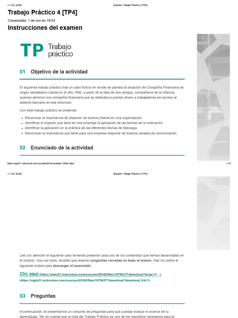 Examen_ Trabajo Práctico 4 [TP4] 2 | PDF | Liderazgo | Motivación