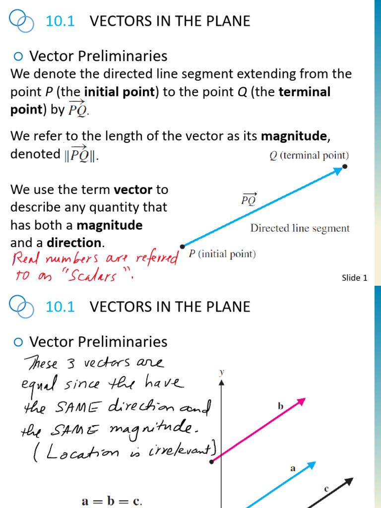 10.1-10.2 Vectors in Plane and Space | PDF | Euclidean Vector | Scalar (Mathematics)