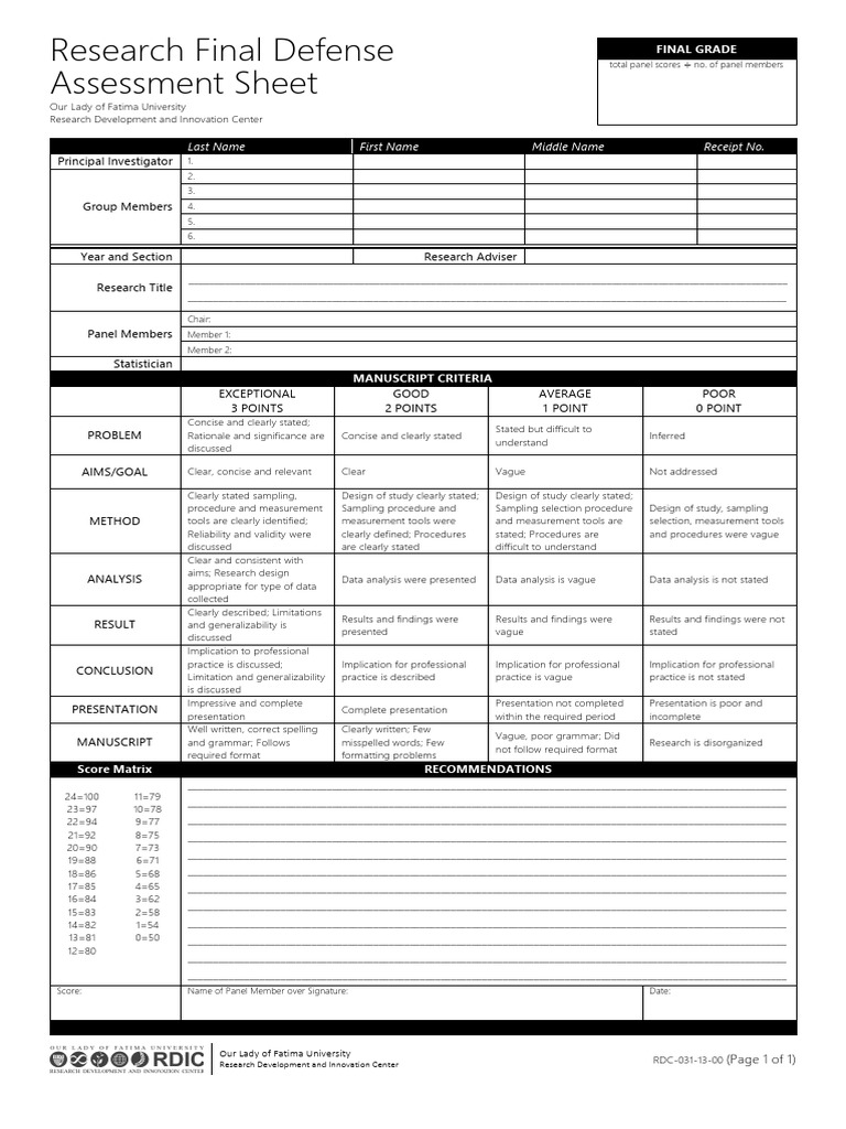 FINAL Defense Assessment Form Version 2 | PDF | Data Analysis ...
