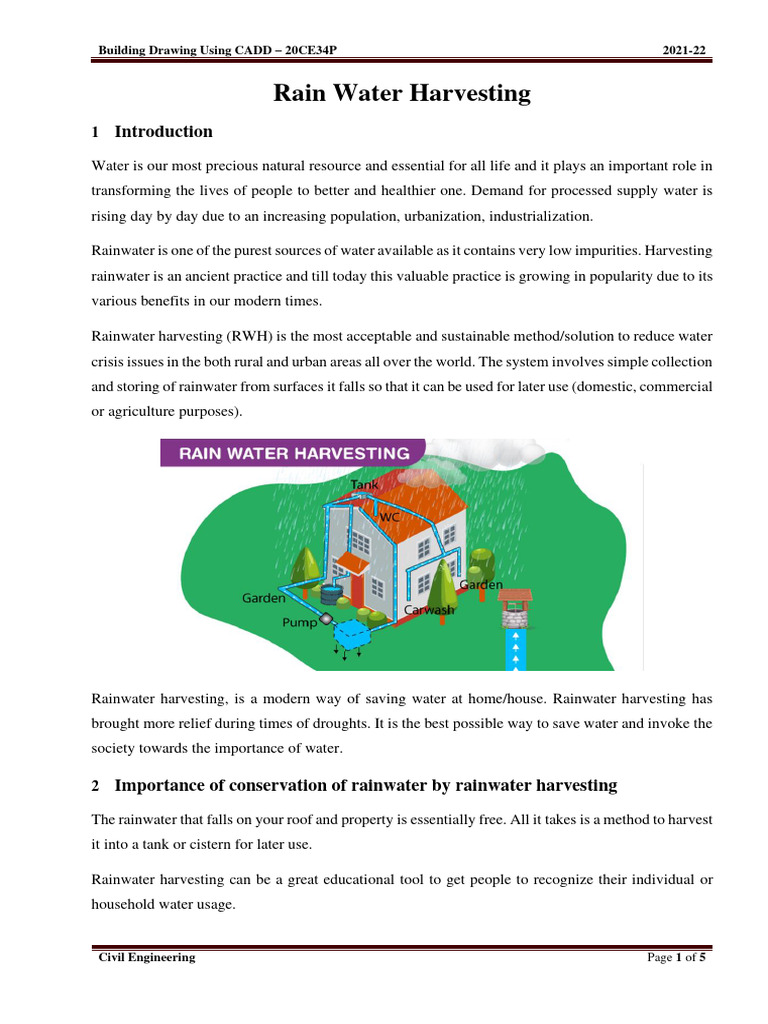 Rain Water Harvesting: Building Drawing Using CADD - 20CE34P 2021-22 ...