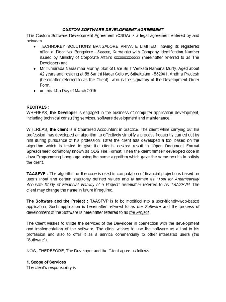 Software Development Agreement | PDF | License | Indemnity