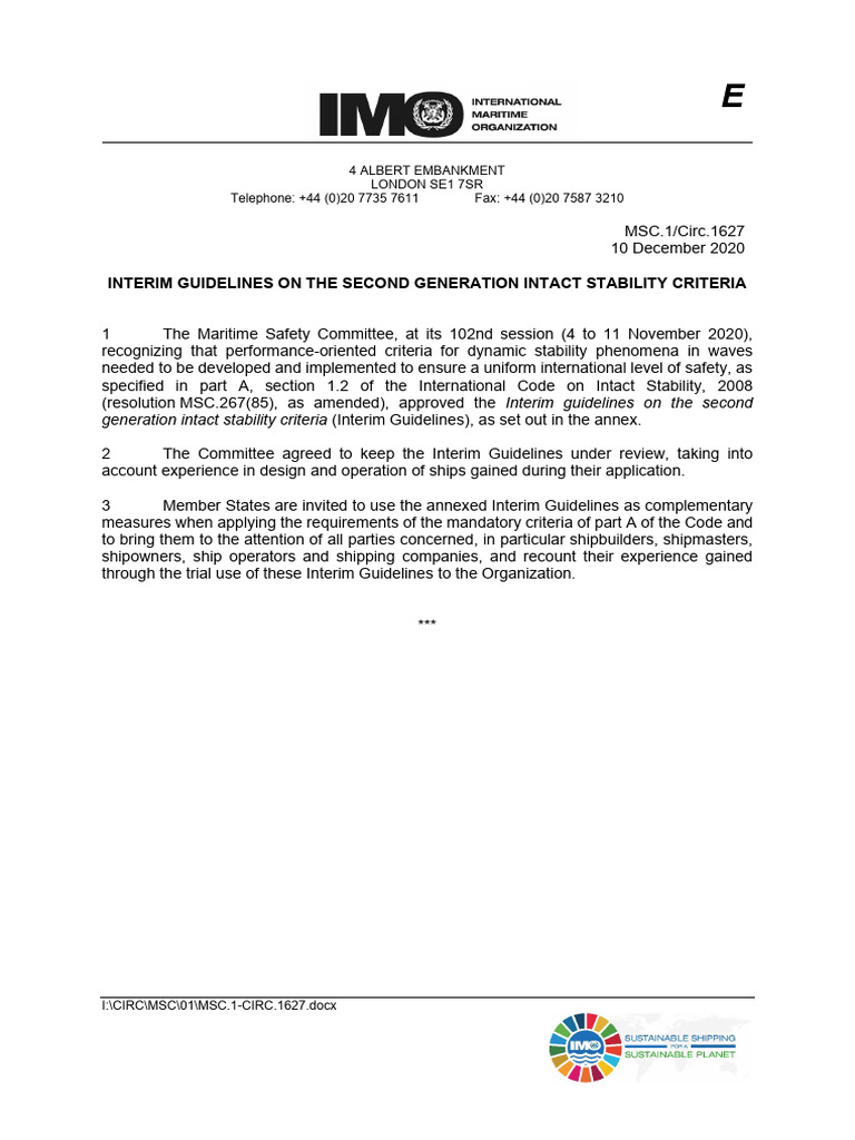 2-6 MSC.1-Circ.1627 - Interim Guidelines On The Second Generation Intact Stability Criteria ...