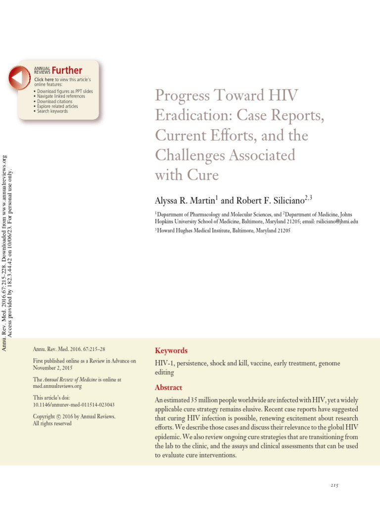 Martin Siliciano 2016 Progress Toward Hiv Eradication Case Reports ...