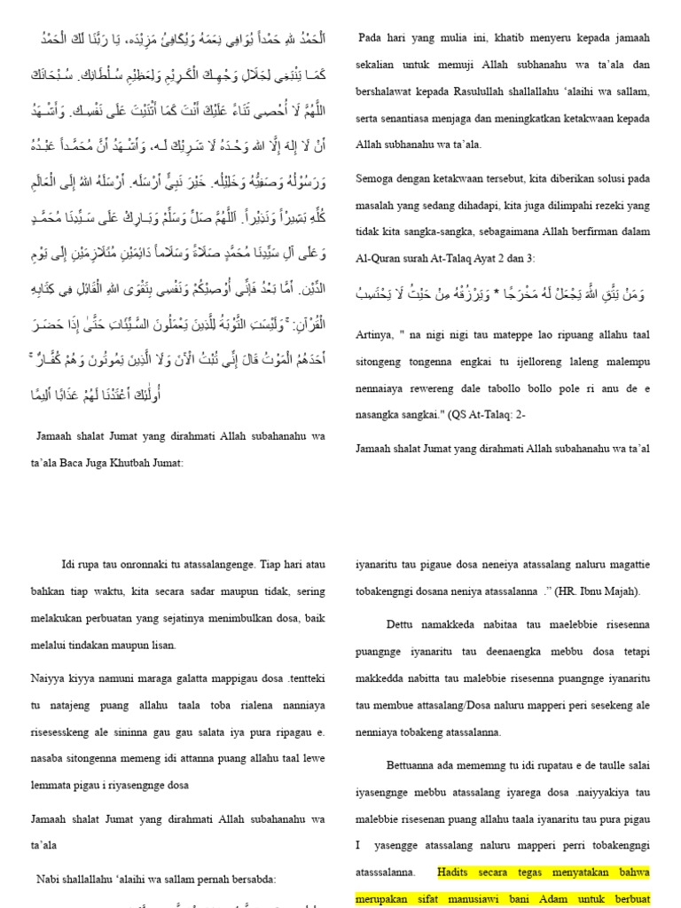 Khutbah Jumat: Pentingnya Taubat | PDF