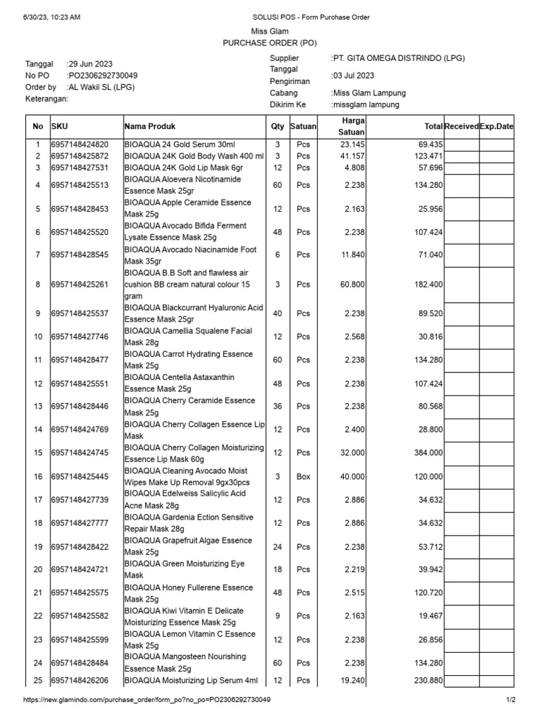Orderan Bioaqua Miss Glam | PDF | Edible Fruits | Vegan Cuisine