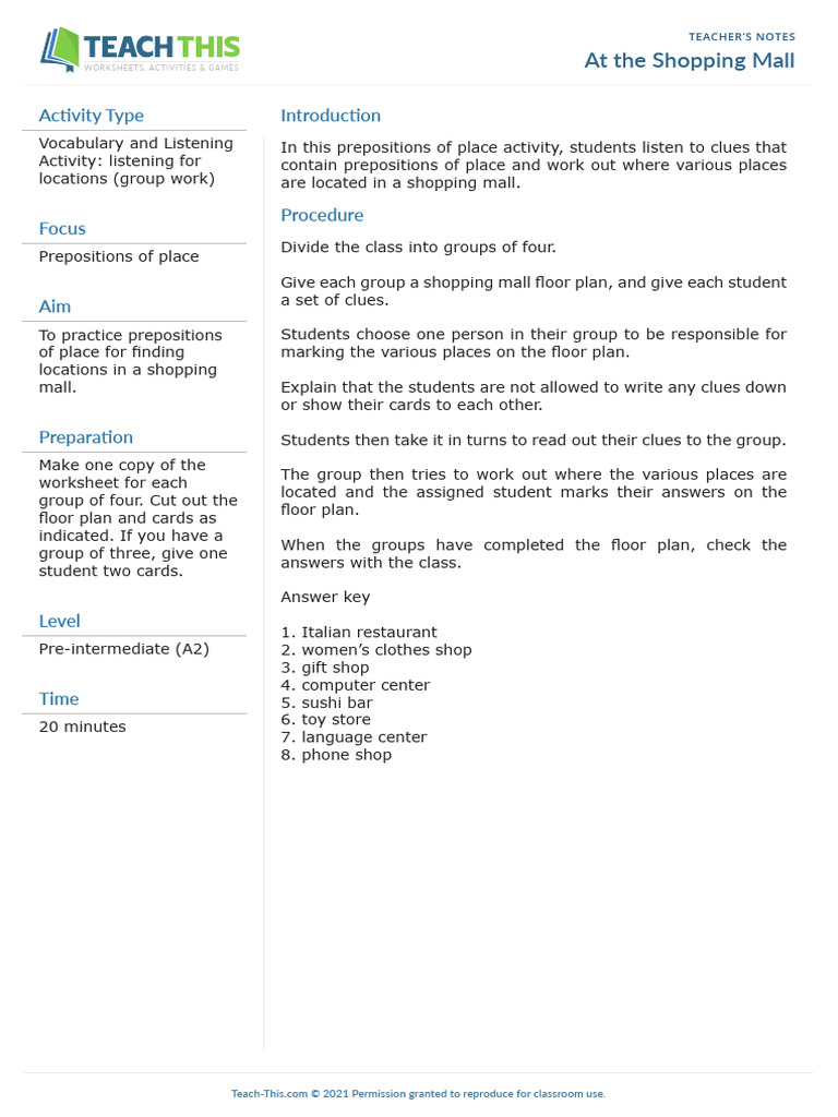 At The Shopping Mall | PDF