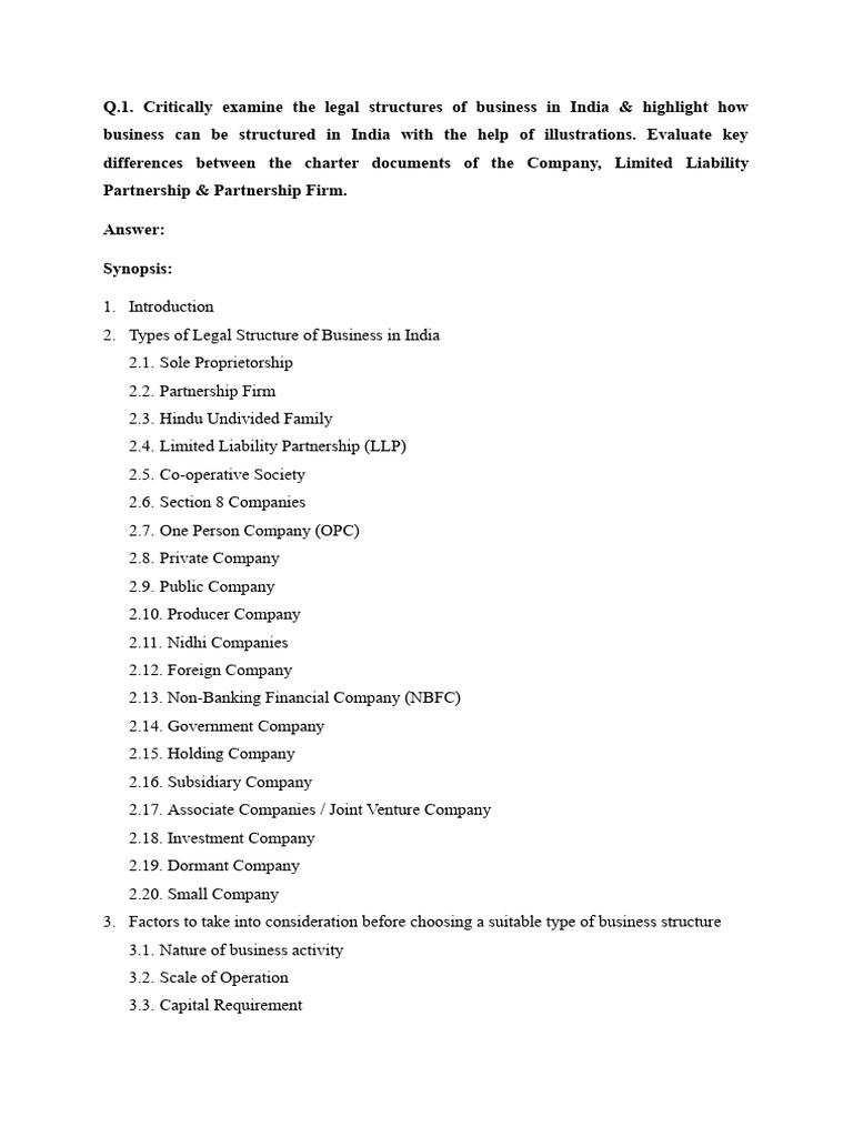 Legal Business Structures in India | PDF | Partnership | Sole ...