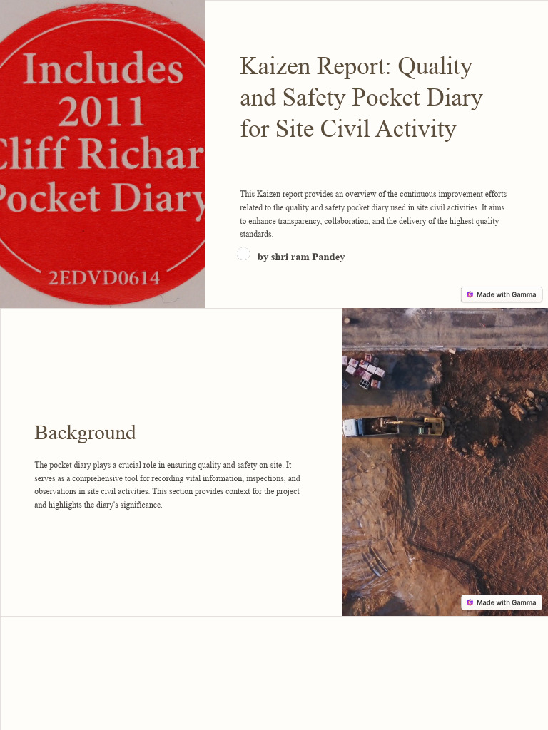 Kaizen Report Quality and Safety Pocket Diary For Site Civil Activity ...