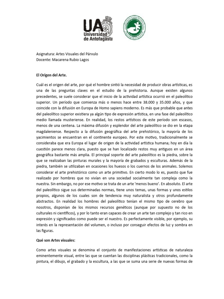 Qué Son Artes Visuales Pdf Paleolítico Las Artes