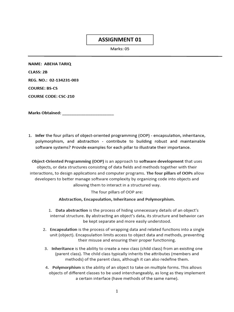 Assignment 01 Oop Pdf Object Oriented Programming Class Computer Programming