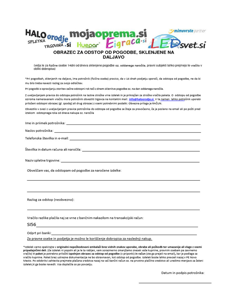 Obrazec Za Odstop Od Pogodbe v4 | PDF