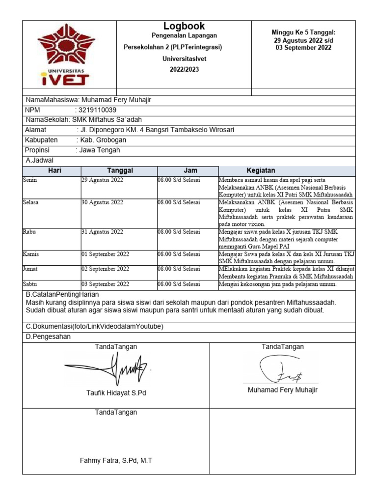 Logbook Kegiatan PLP Dan KKN Minggu 5 | PDF