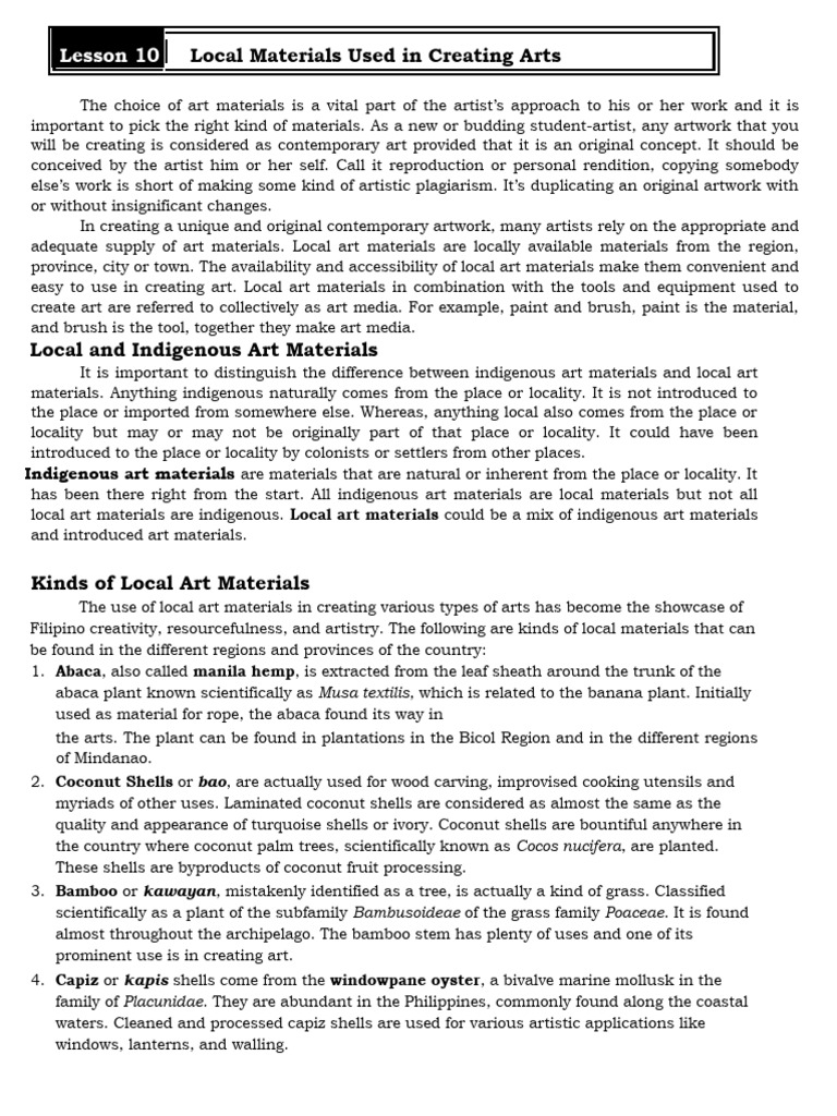 Contemp Arts Lesson 10 11 | PDF | Coconut