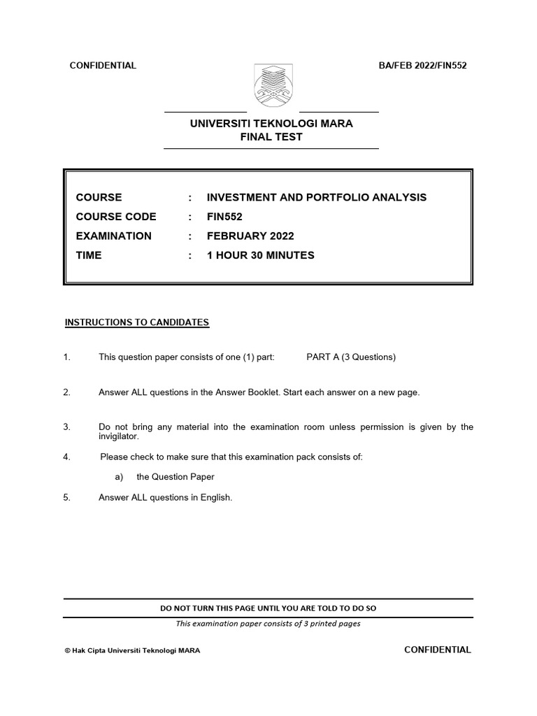 Fin552 Final Test Feb 2022 | PDF | Financial Economics | Corporations