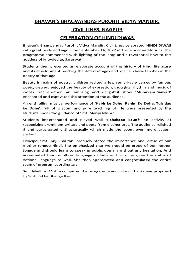 Hindi Diwas Report | PDF | Religion & Spirituality