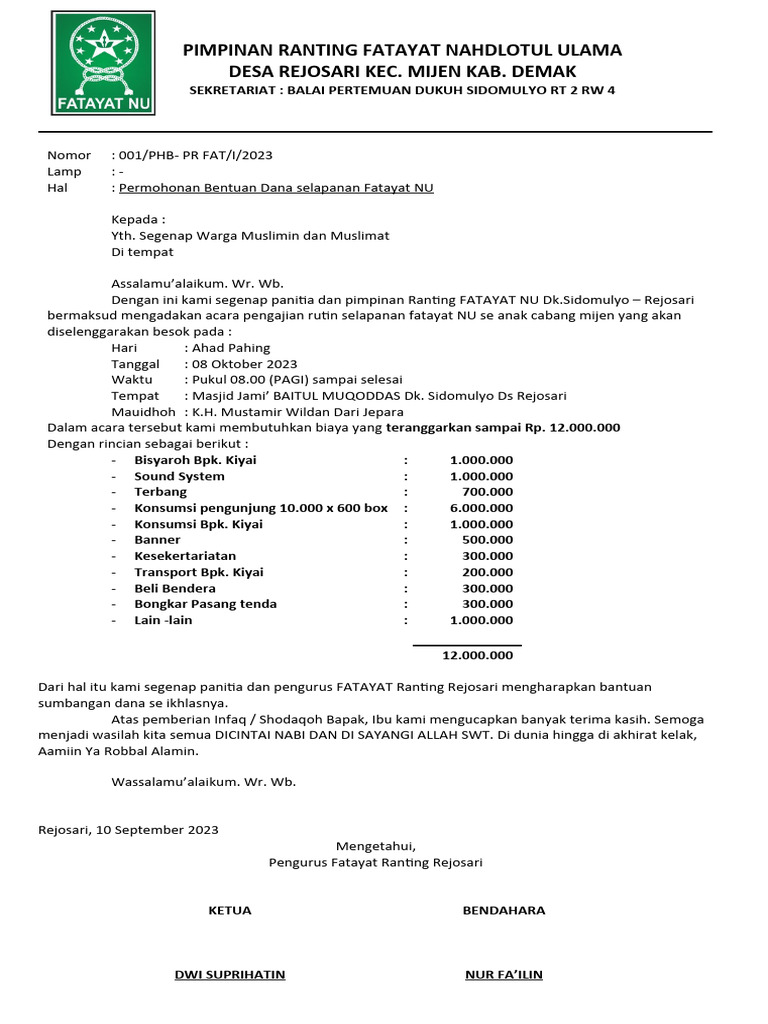 Proposal Fatayat Rejosari | PDF | Griya & Taman | Sains & Matematika