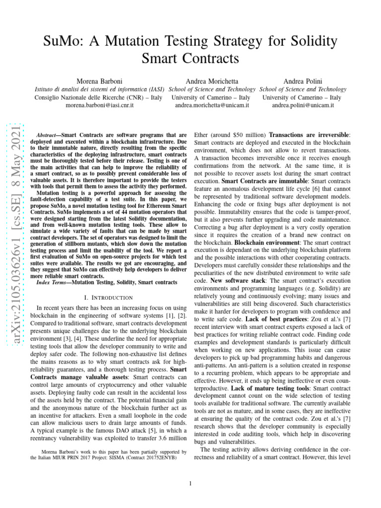 Sumo A Mutation Testing Strategy For Solidity Smar Pdf Variable Computer Science