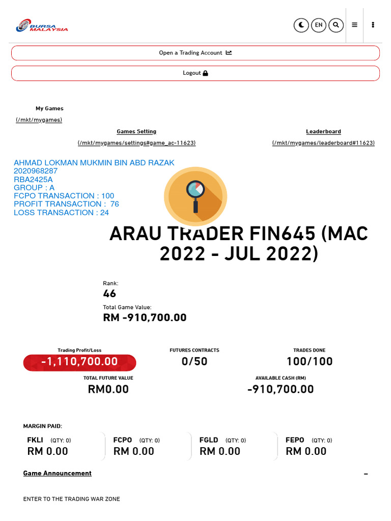 Ahmad Lokman Mukmin Bin Abd Razak 2020968287 | PDF | Futures Contract | All Rights Reserved