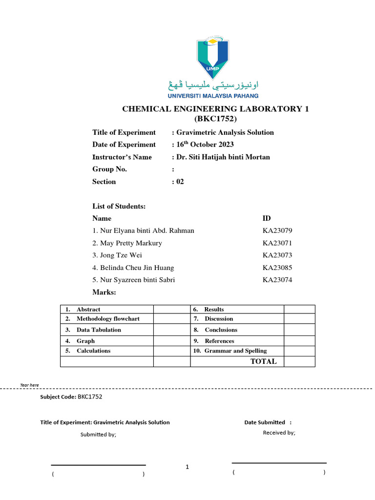 Lab Report 1 Gravimetric Analysis Solution | PDF | Mole (Unit) | Precipitation (Chemistry)