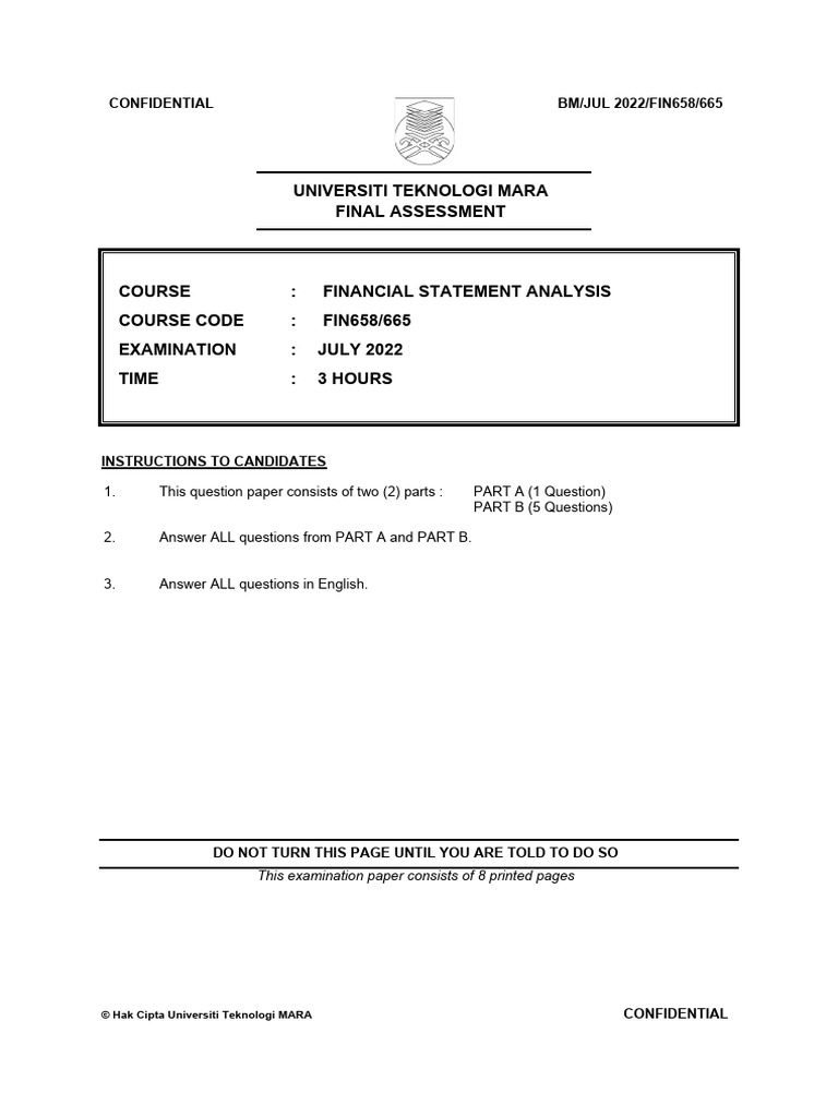 Fin658 Set 1 Question - Final Jul2022 | PDF | Balance Sheet | Equity (Finance)