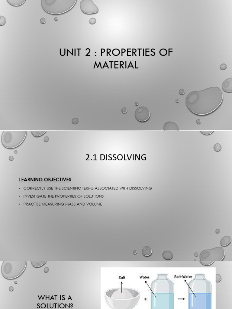 Unit 2 Properties of Materials | PDF | Solubility | Sodium Chloride
