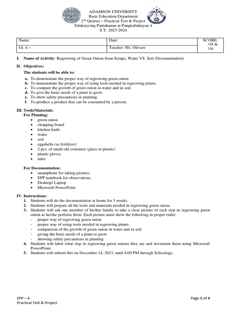 Epp 4 2nd Quarter Practical Test Project | PDF | Laptop