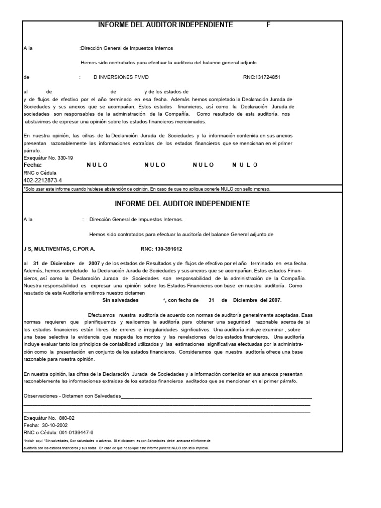 Informe Auditoría Independiente 2007 | PDF | Auditoría | Contralor