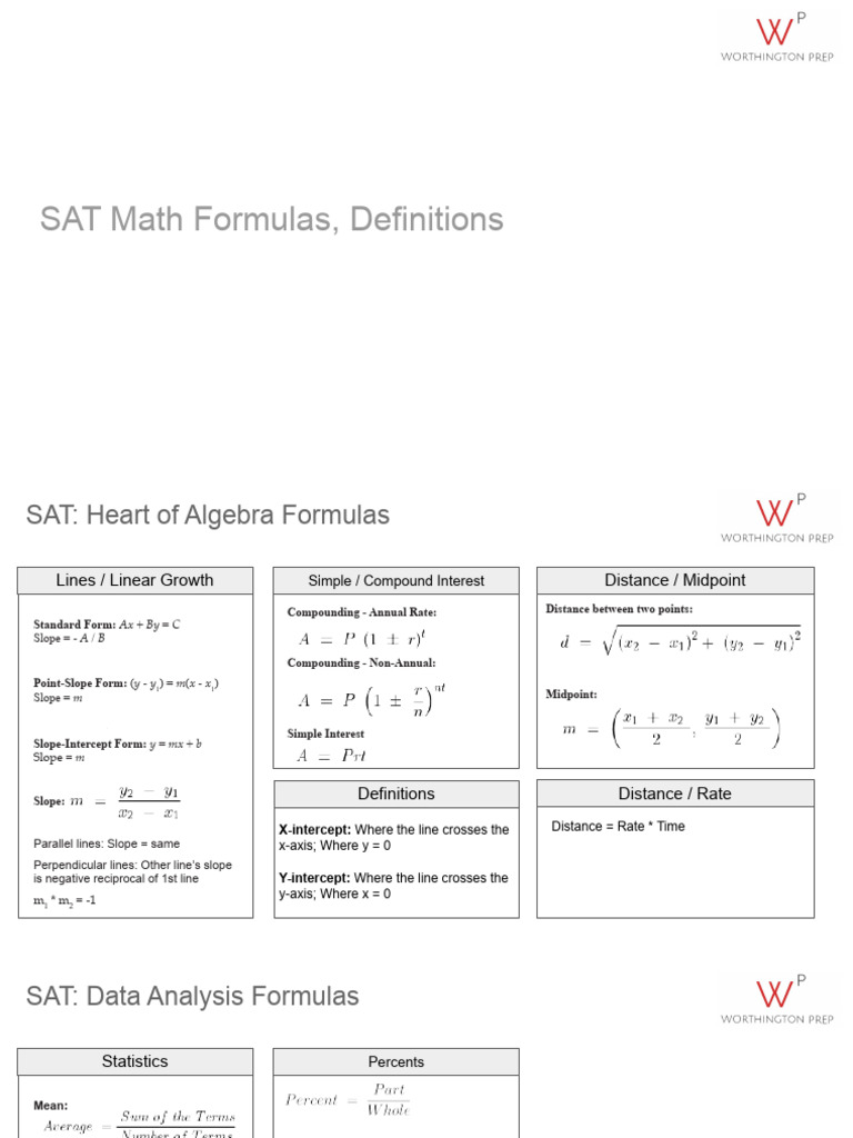 SAT Math Formulas - Worthington Prep | PDF | Triangle | Elementary Geometry