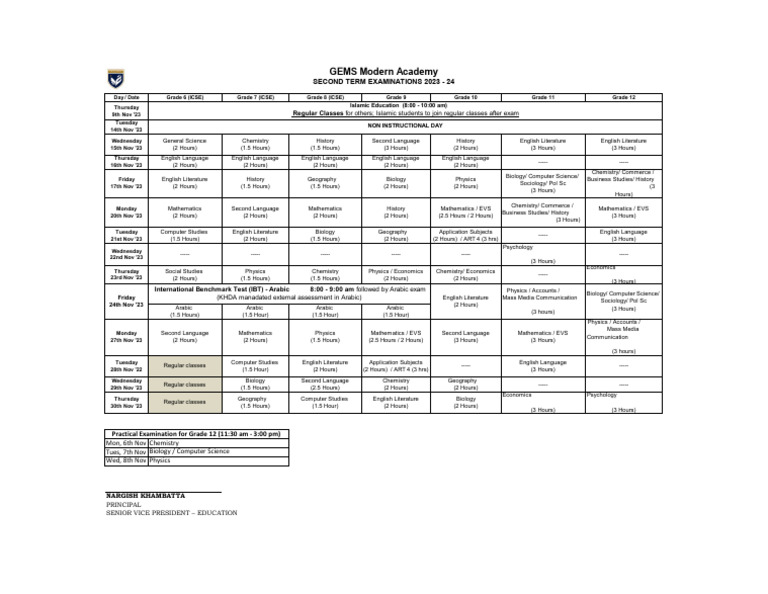 Second Term Examination Time Table (GR 6 - 12) With Changes | PDF | Science