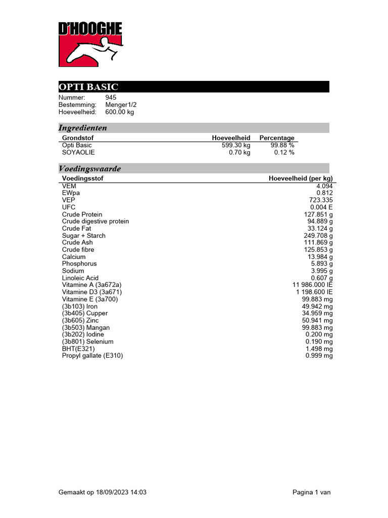 Technische Fiche Opti Basic 18092023 | PDF
