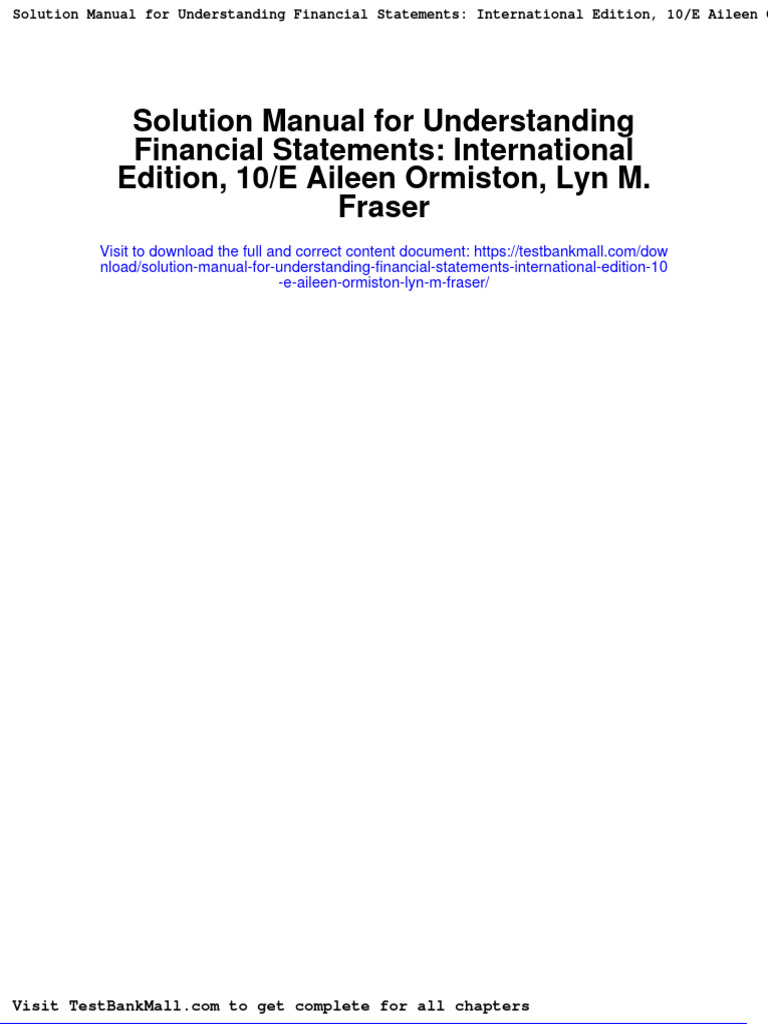 Solution Manual For Understanding Financial Statements International Edition 10 e Aileen ...