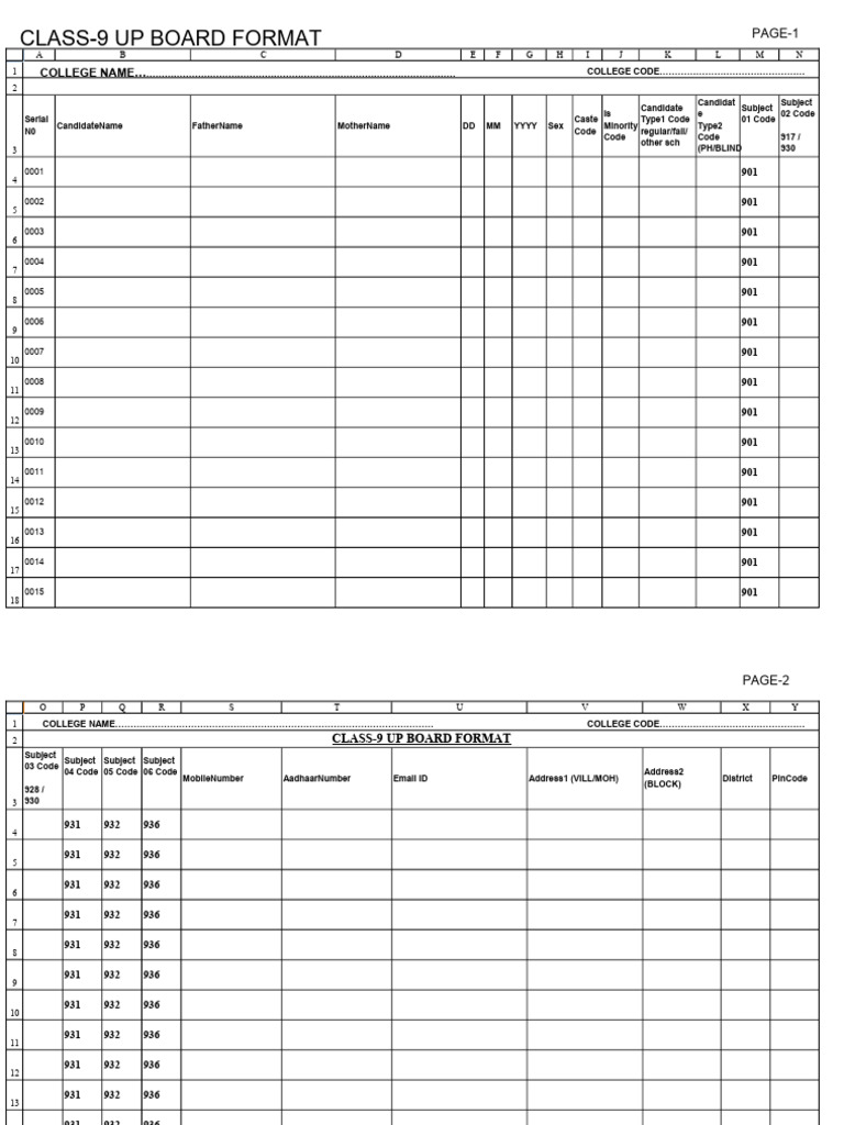 Class 9 UP Board TC Format | PDF