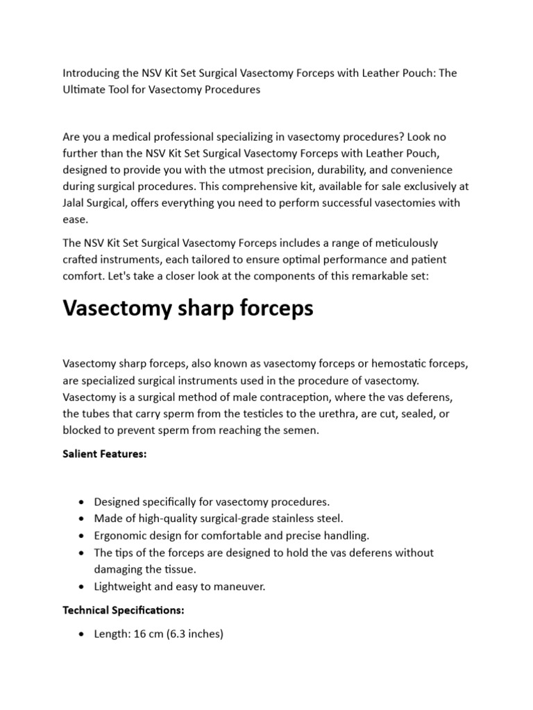 Introducing The NSV Kit Set Surgical Vasectomy Forceps With Leather ...