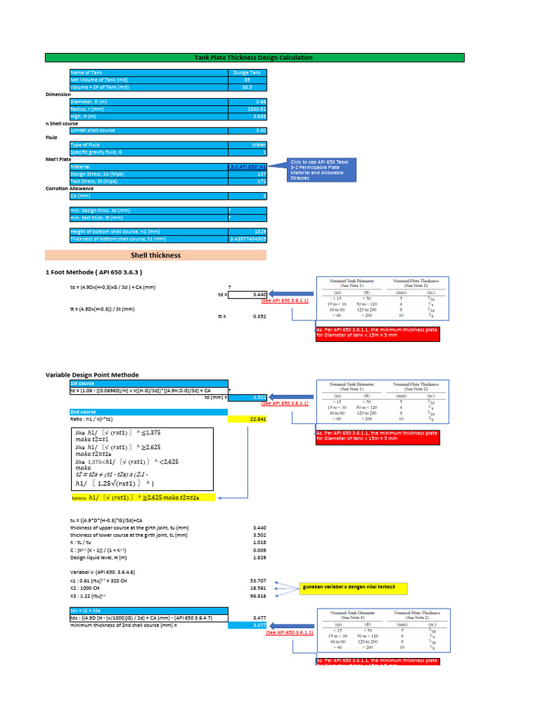 API 650 Tank Thickness Calculation | PDF | Stress (Mechanics ...