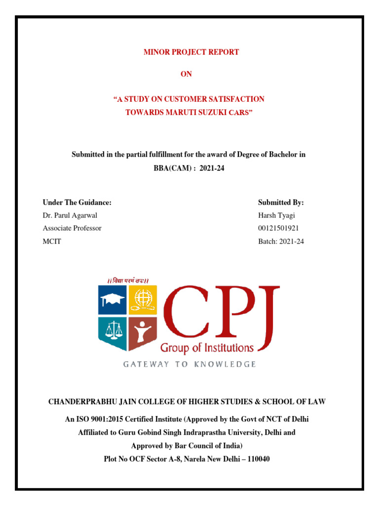 MINOR PROJECT MARUTI SUZUKI BY HARSH TYAGI Final | PDF | Research Design | Automotive Industry