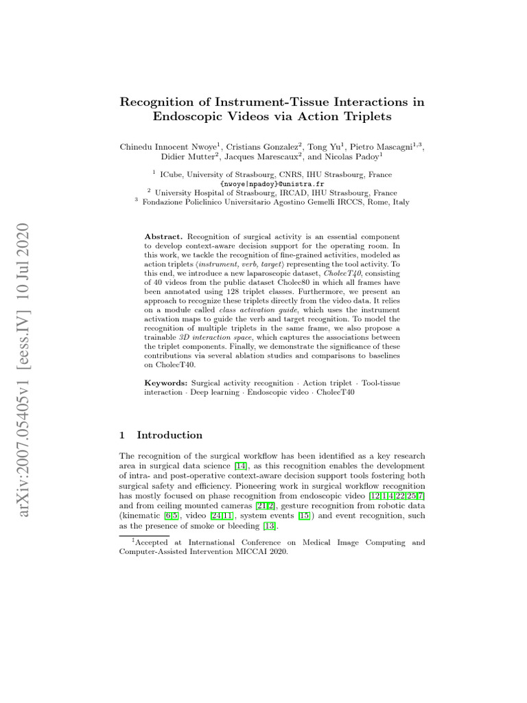 Endoscopic Videos Via Action Triplets | PDF | Liver | Deep Learning