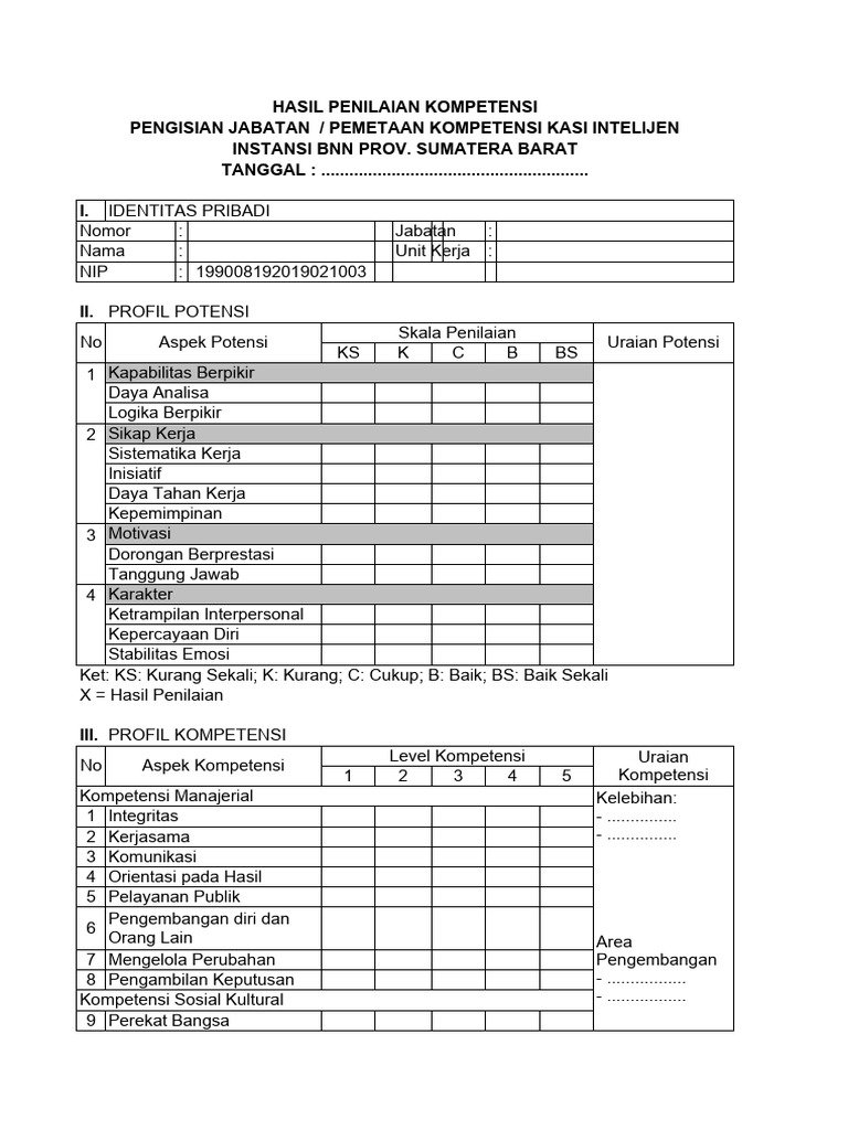 Form Asesmen Pegawai | PDF