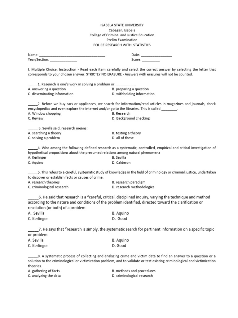 Police Research Exam: Statistics Focus | PDF | Experiment | Scientific ...