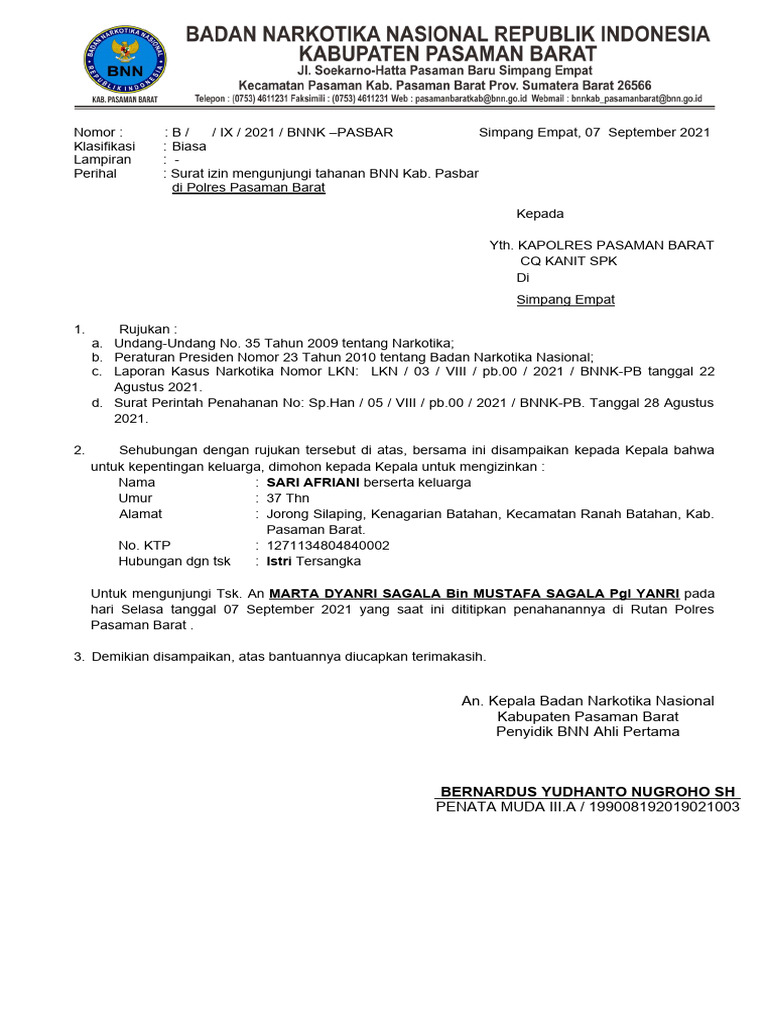 Izin Besuk Tahanan | PDF