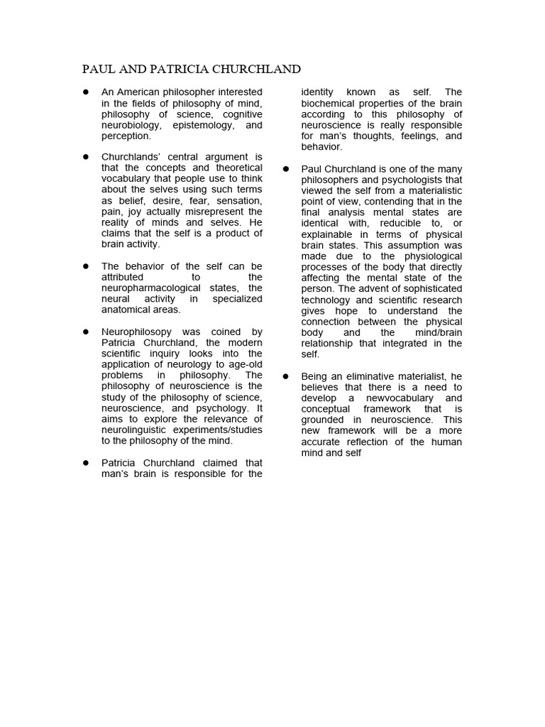 Paul and Patricia Churchland | PDF | Mind | Philosophy Of Mind