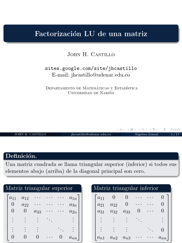 Factorizacion Lu | PDF | Sistema de ecuaciones lineales | Matriz (Matemáticas)