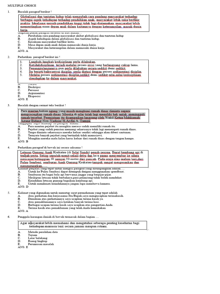 Soal dan Jawaban Pilihan Ganda | PDF | Seni & Disiplin Bahasa