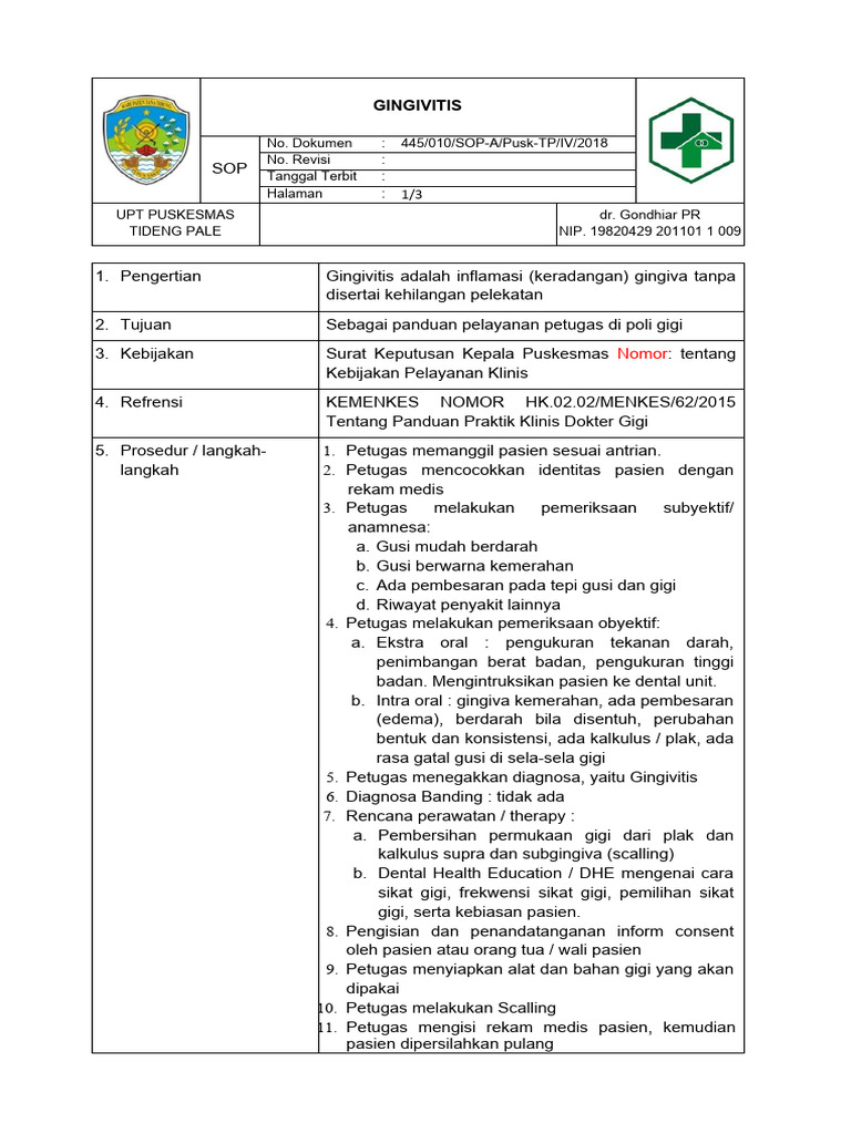 SOP Gingivitis | PDF