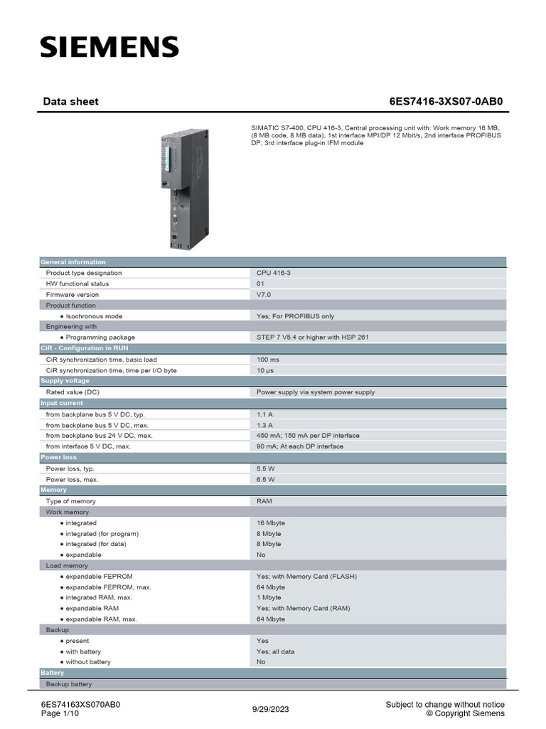 6ES74163XS070AB0 Datasheet en | PDF | Bit Rate | Input/Output