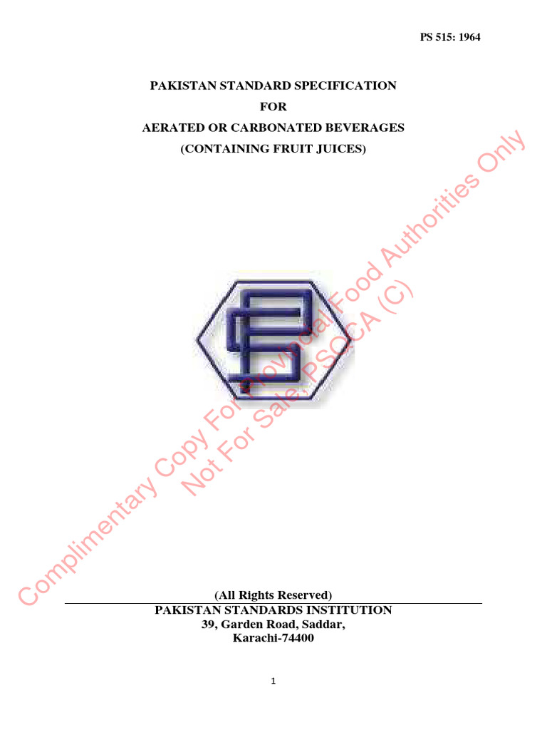PS 515-1964 For Aerated or Corbonated Beverages (Containing Fruit ...
