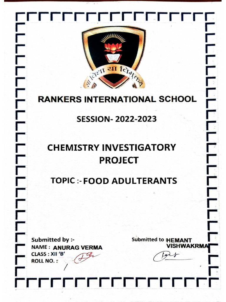 12th Chemistry Sample Investigatory Project 2023 | PDF