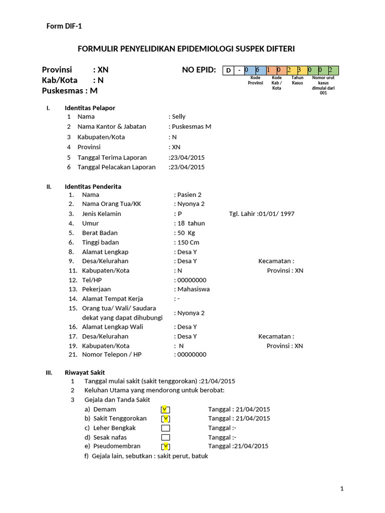 Form DIF-1 Pasien 2 | PDF